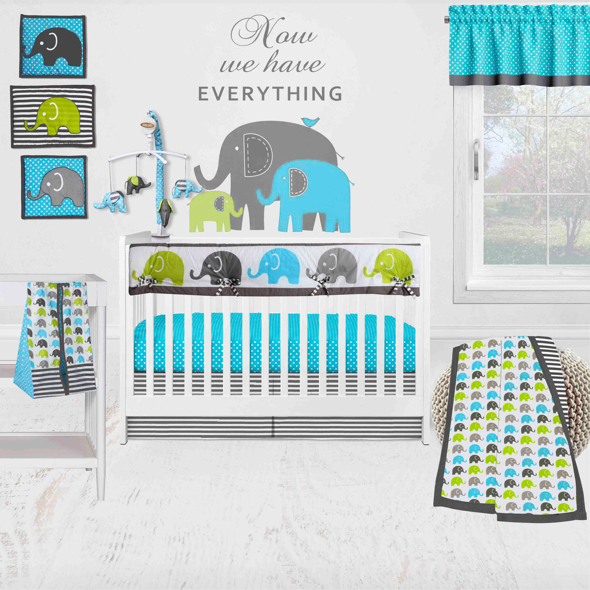 Elephants, Aqua/Lime/Grey – Bacati