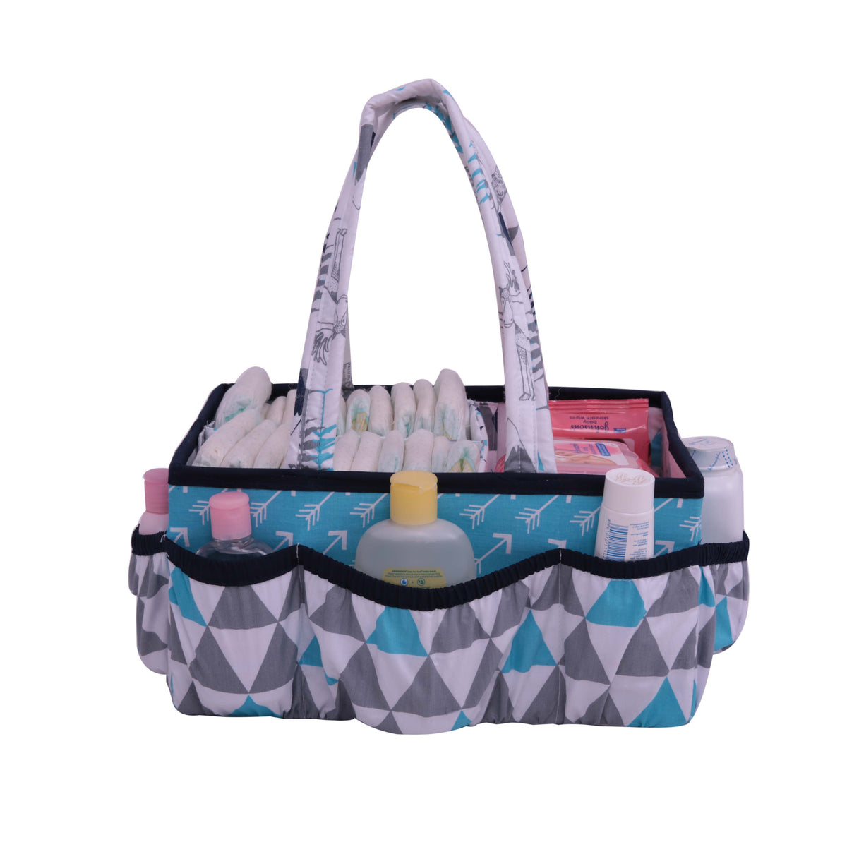 Bacati – Nursery Storage Caddy Woodlands Animals Aqua/Navy/Grey