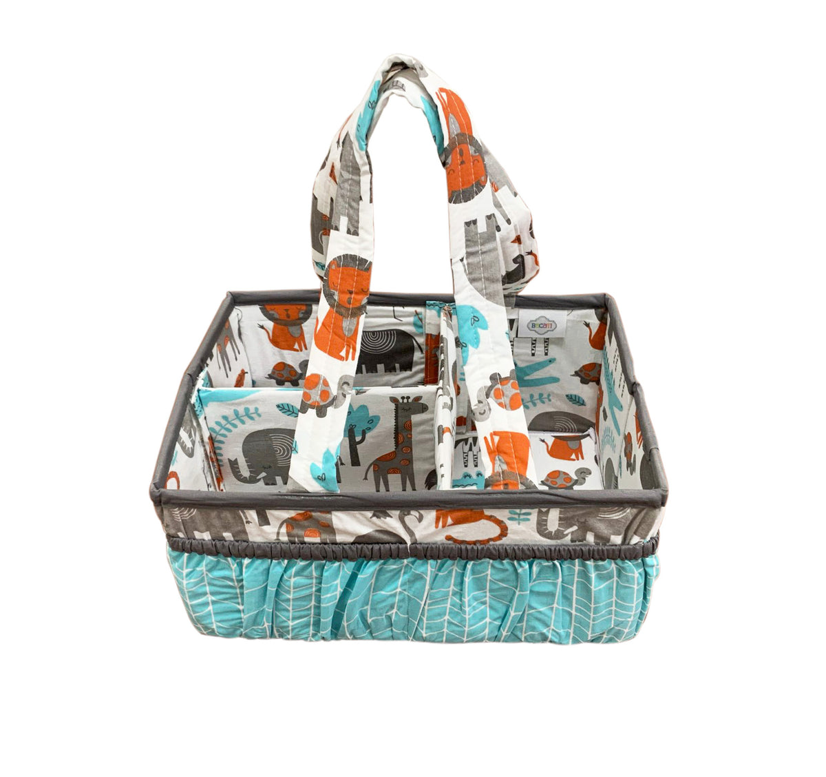 Bacati - Nursery Storage Caddy Jungle Safari Animals Aqua/Orange/Gray