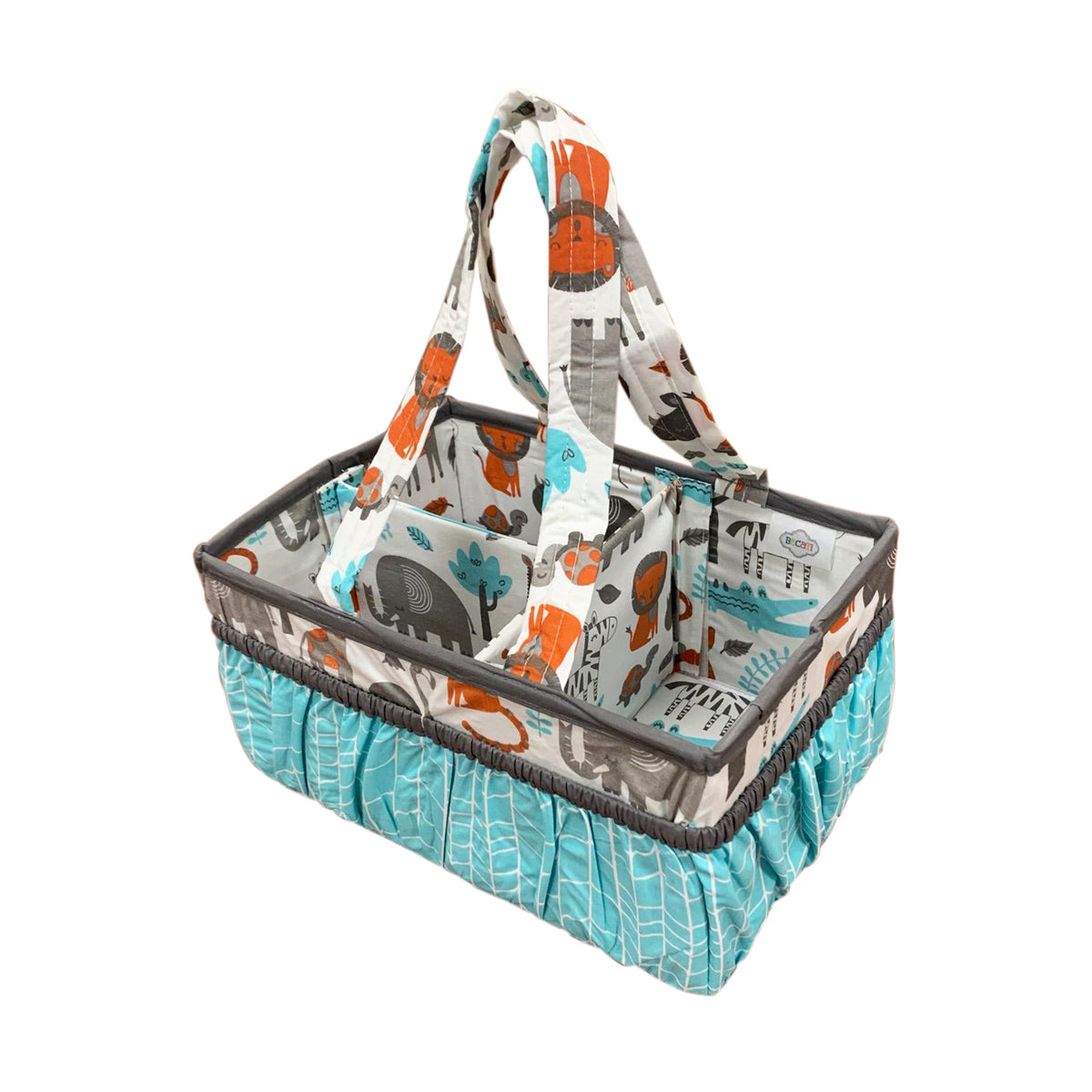 Bacati - Nursery Storage Caddy Jungle Safari Animals Aqua/Orange/Gray